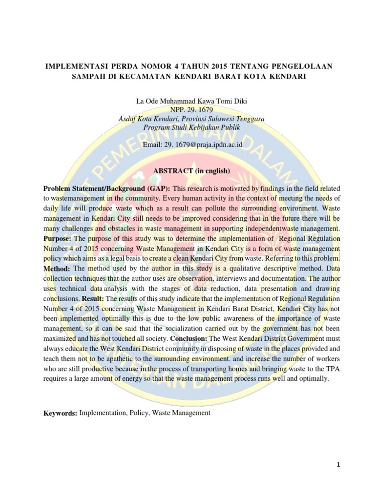 Ringkasan Skripsi La Ode Muhammad Kawa Tomi Diki | PDF | Waste Management | Waste