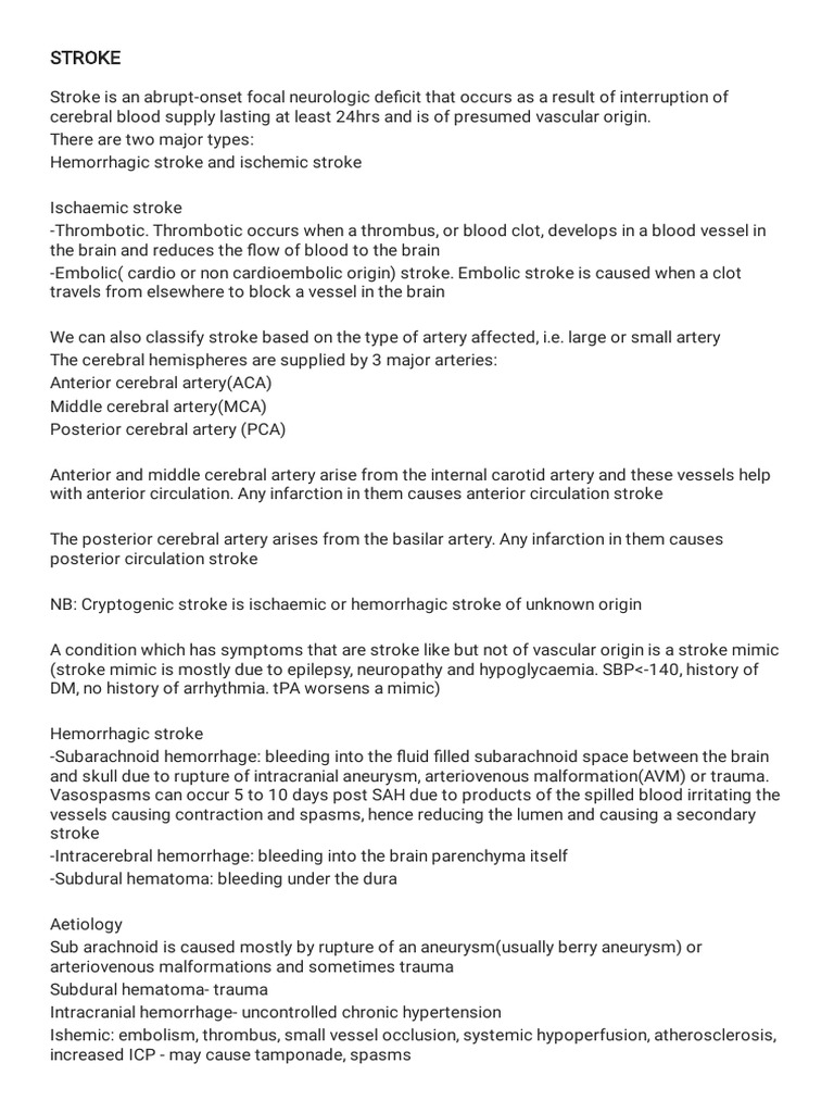 stroke notes | PDF | Stroke | Antidepressant