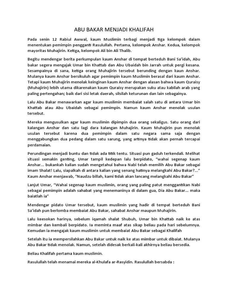Abu Bakar Diangkat Jadi Khalifah Pdf