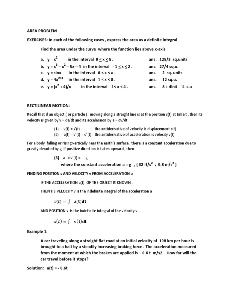 Module 1 3 Applications Of Integration Pdf Acceleration Velocity