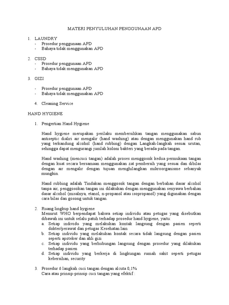 Materi Penyuluhan Penggunaan Apd Dan Hand Hygine | PDF