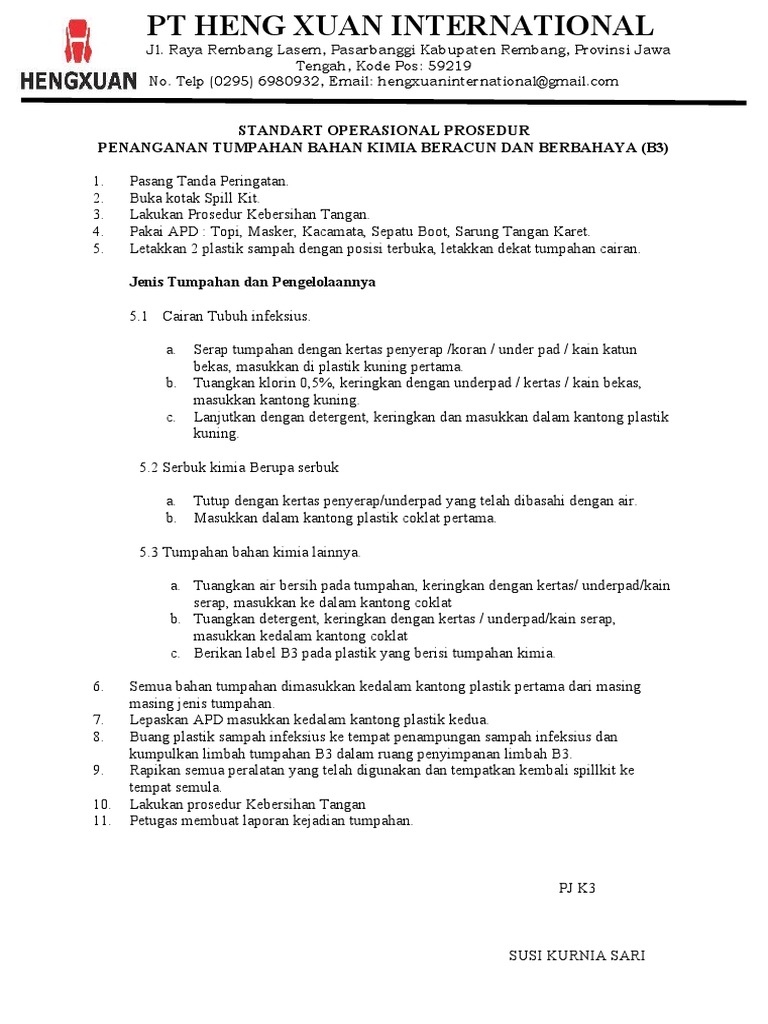 Sop Penanganan Tumpahan b3 Dan Infeksius | PDF