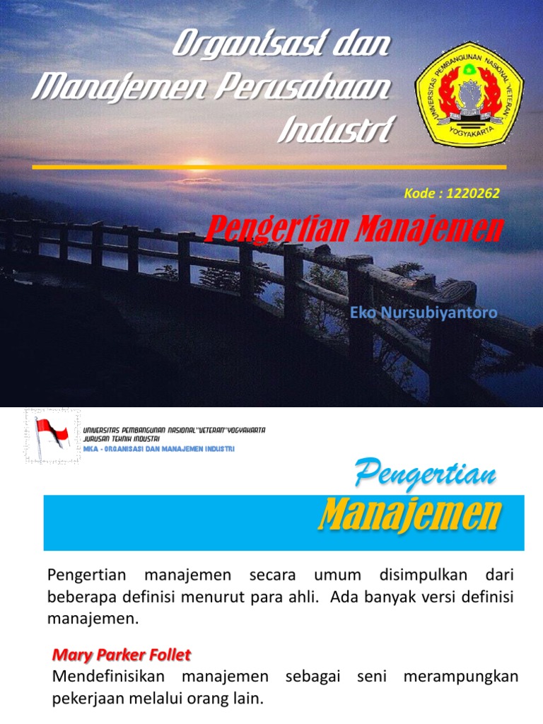 Pert 01 Ompi - Pengertian Manajemen | PDF