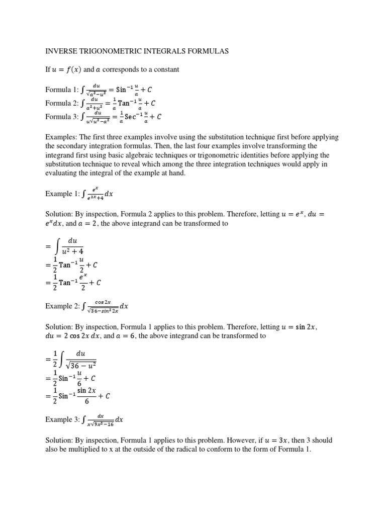Module 3.2 Inverse Trigonometric Integrals | PDF | Integral | Trigonometric Functions