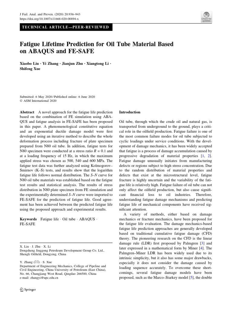 Fatigue Lifetime Prediction For Oil Tube Material Based On Abaqus and Fe-Safe | PDF | Fatigue ...
