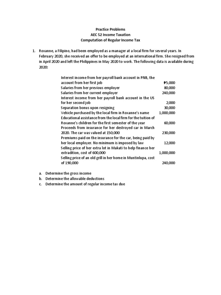 Income Tax Computation Practice Problems | PDF | Tax Deduction | Expense