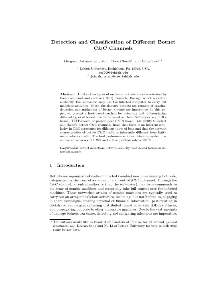 Botnet Detection Pdf Computing Computer Networking