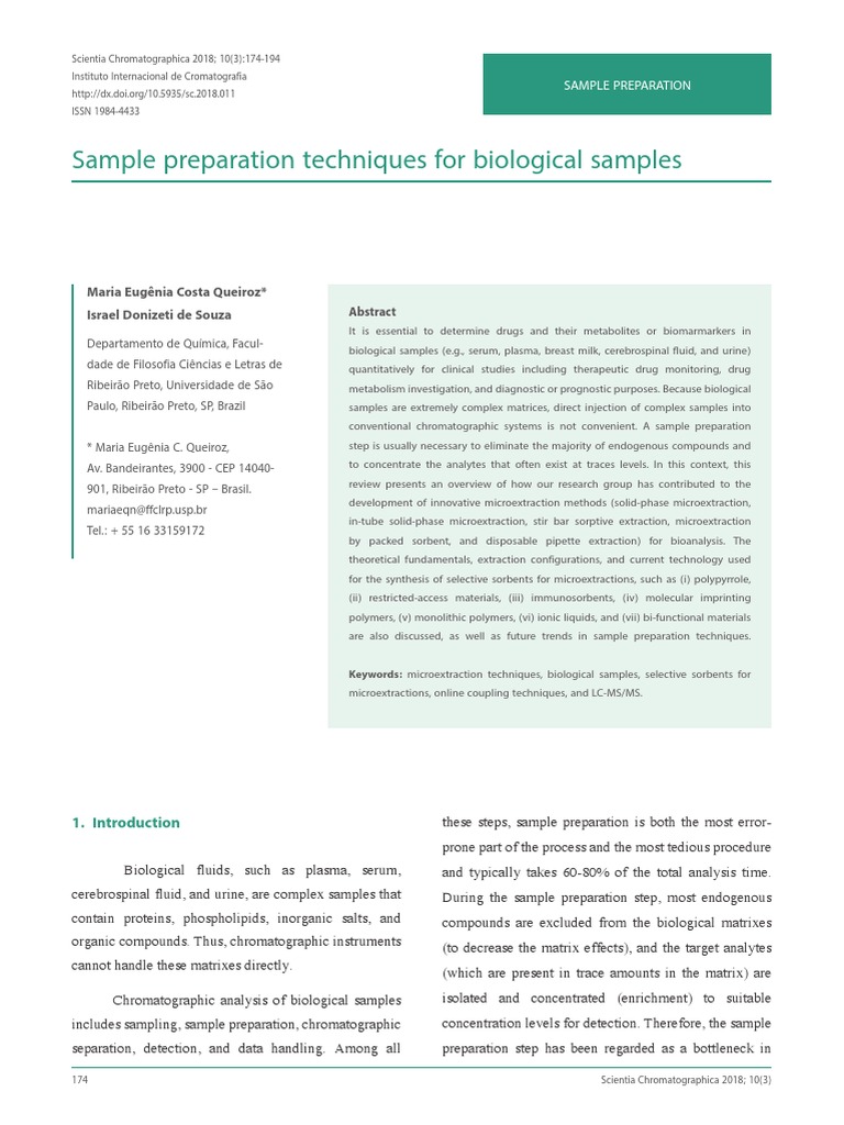 Sample Preparation Techniques For Biological Samples: Maria Eugênia ...