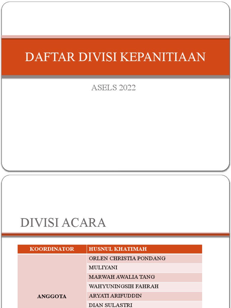 Daftar Divisi Kepanitiaan-Asels 2022 | PDF