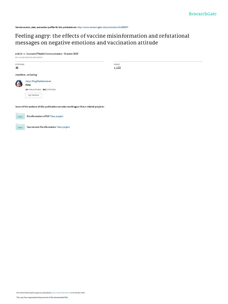 Feeling Angry: The Effects of Vaccine Misinformation and Refutational ...