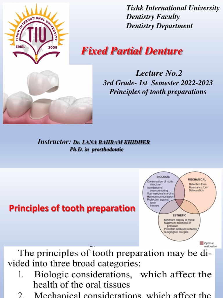 Principles of Tooth Preparation | PDF | Dentistry Branches | Medical ...