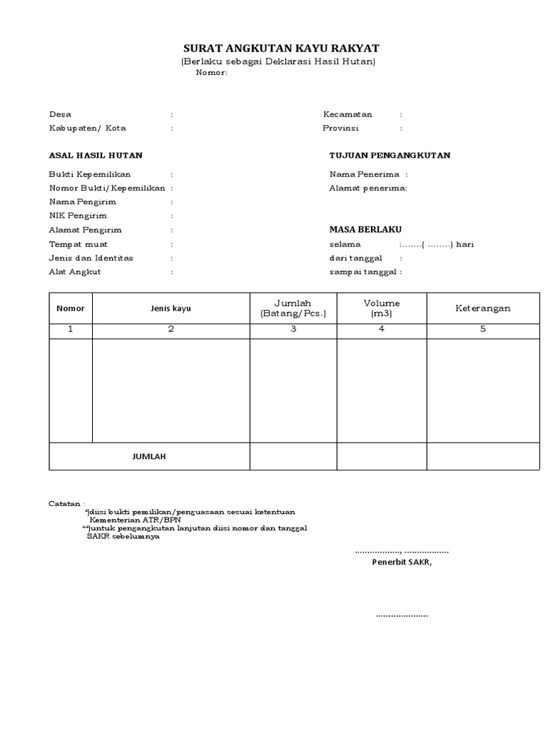 SAKR (Surat Angkut Kayu Rakyat) | PDF