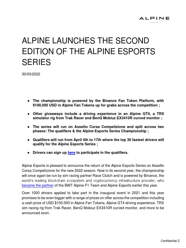 Alpine Launches The Second Edition of The Alpine Esports Series | PDF Alpine Launches The Second Edition of The Alpine Esports Series | PDF