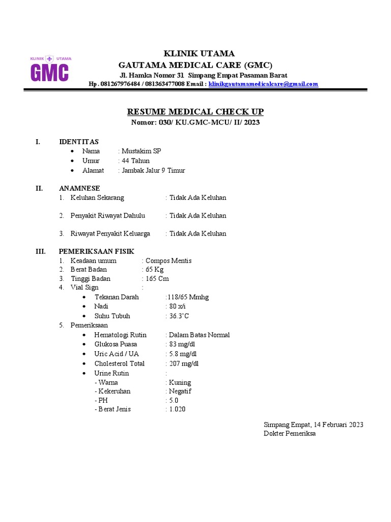 Gautama Medical Care Medical Check Up Report | PDF