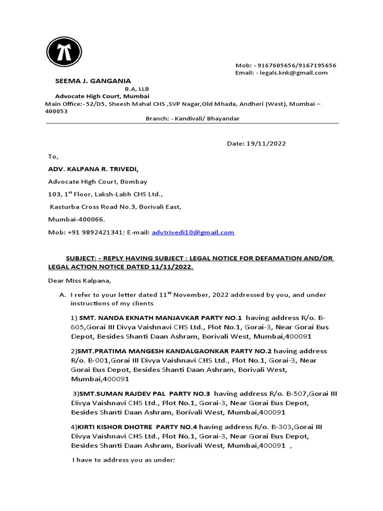 Divya Vaishnav Reply Notice | PDF | Social Institutions | Ethical ... Divya Vaishnav Reply Notice | PDF | Social Institutions | Ethical ...