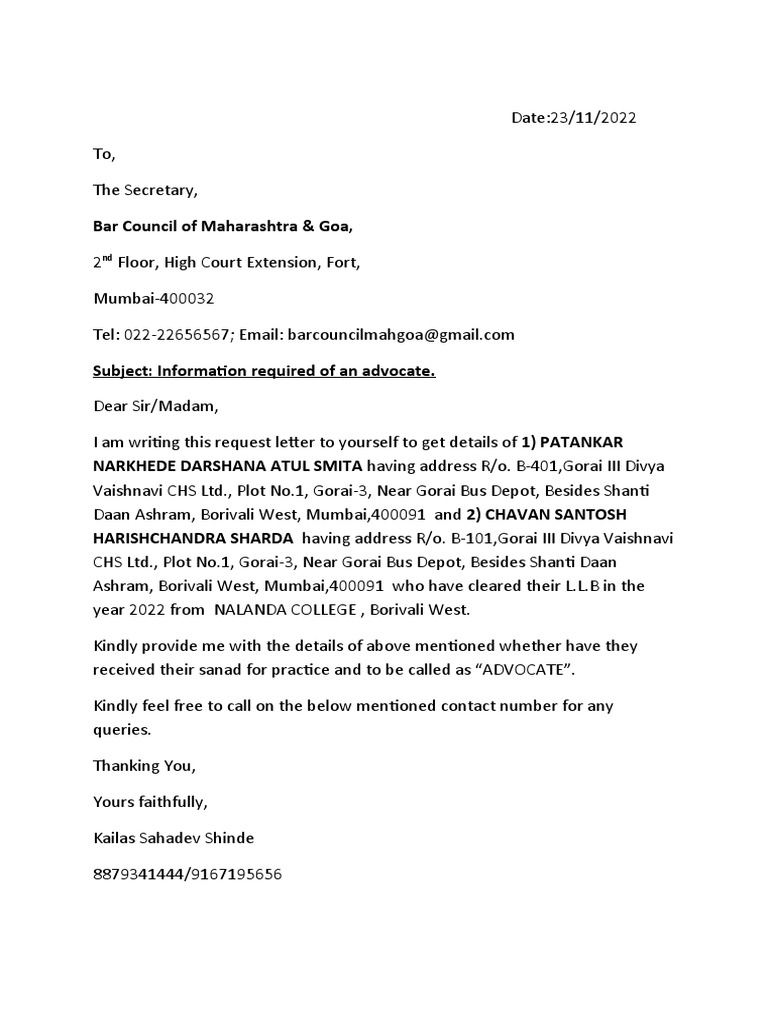 Bar Council Request Letter | PDF