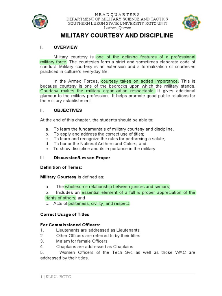 Military Courtesy and Discipline Guide | PDF | Sergeant | Military