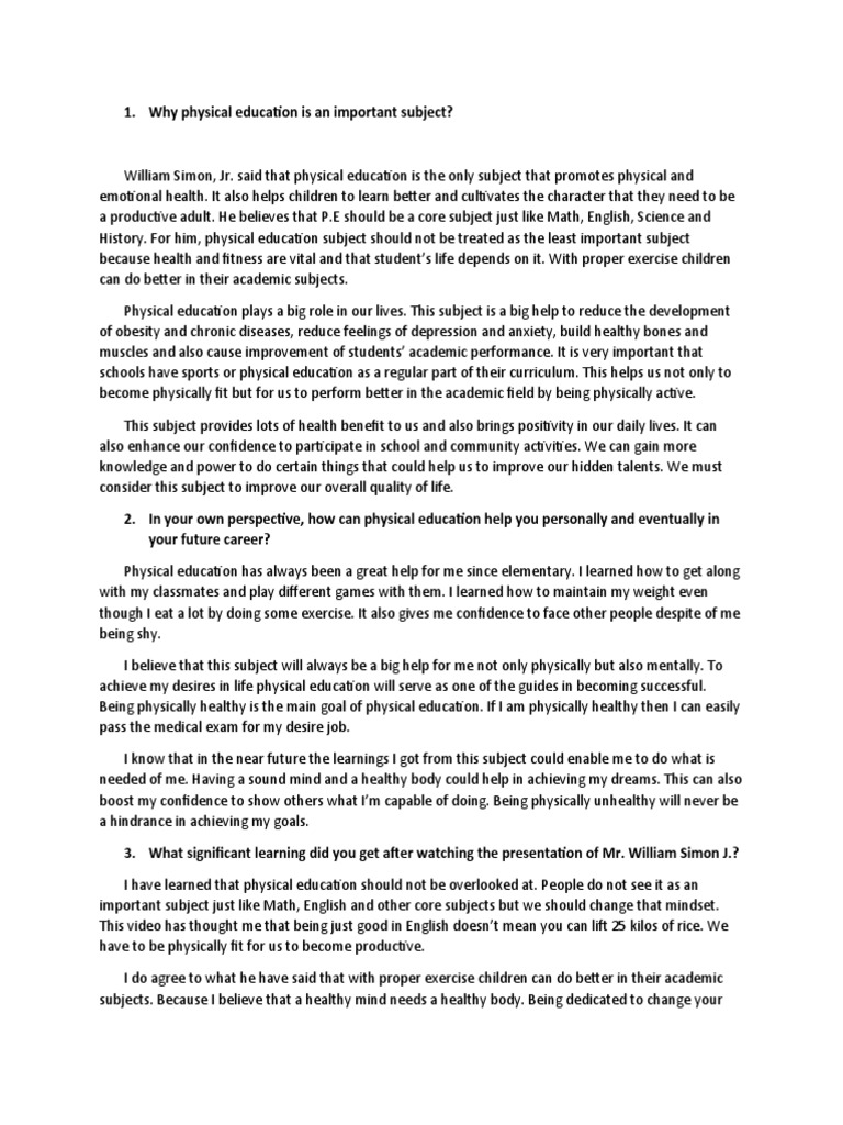 Why Physical Education Is An Important Subject | PDF | Physical ...