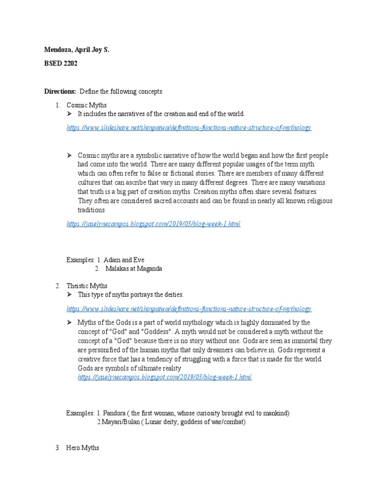 Types of Myths | PDF | Deities | Creation Myths