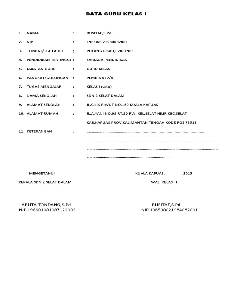 Data Guru Kelas I | PDF