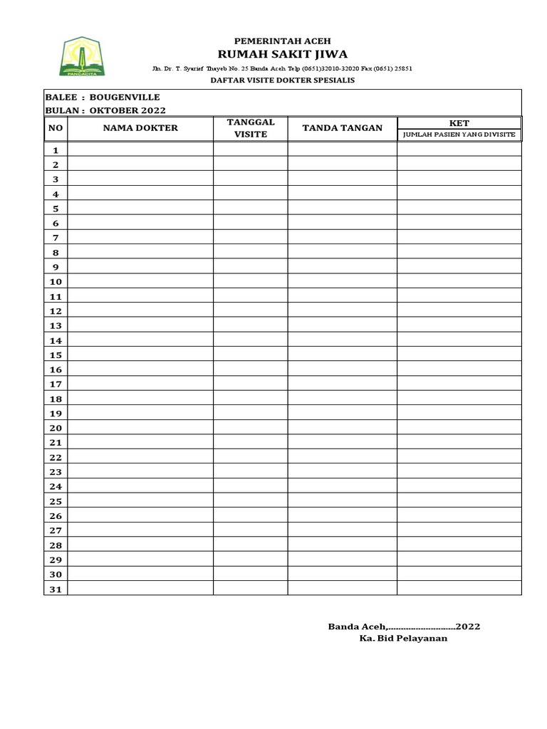 Daftar Visite Dokter Ruangan | PDF