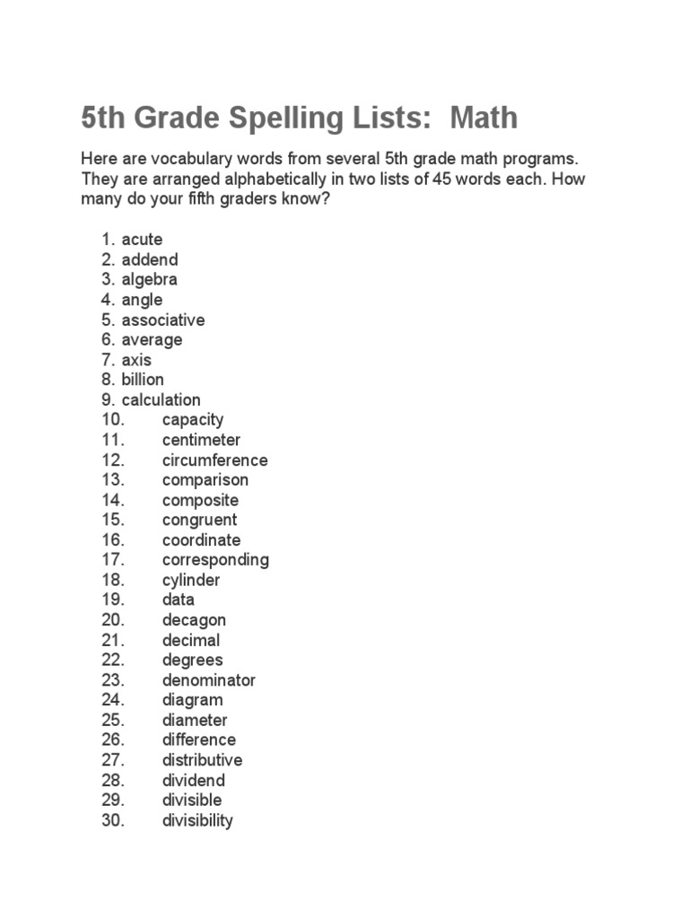 5th Grade Spelling Lists | PDF