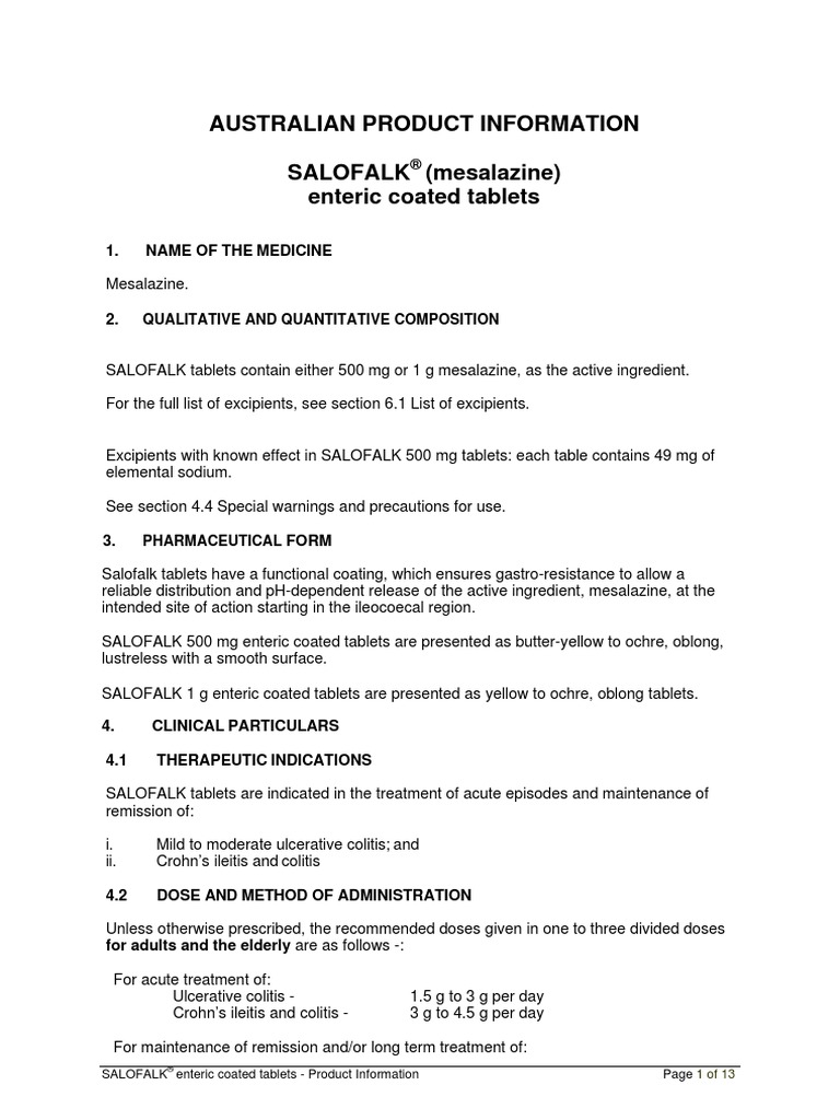 Salofalk Tablets PI 1220 | PDF | Ulcerative Colitis | Crohn's Disease