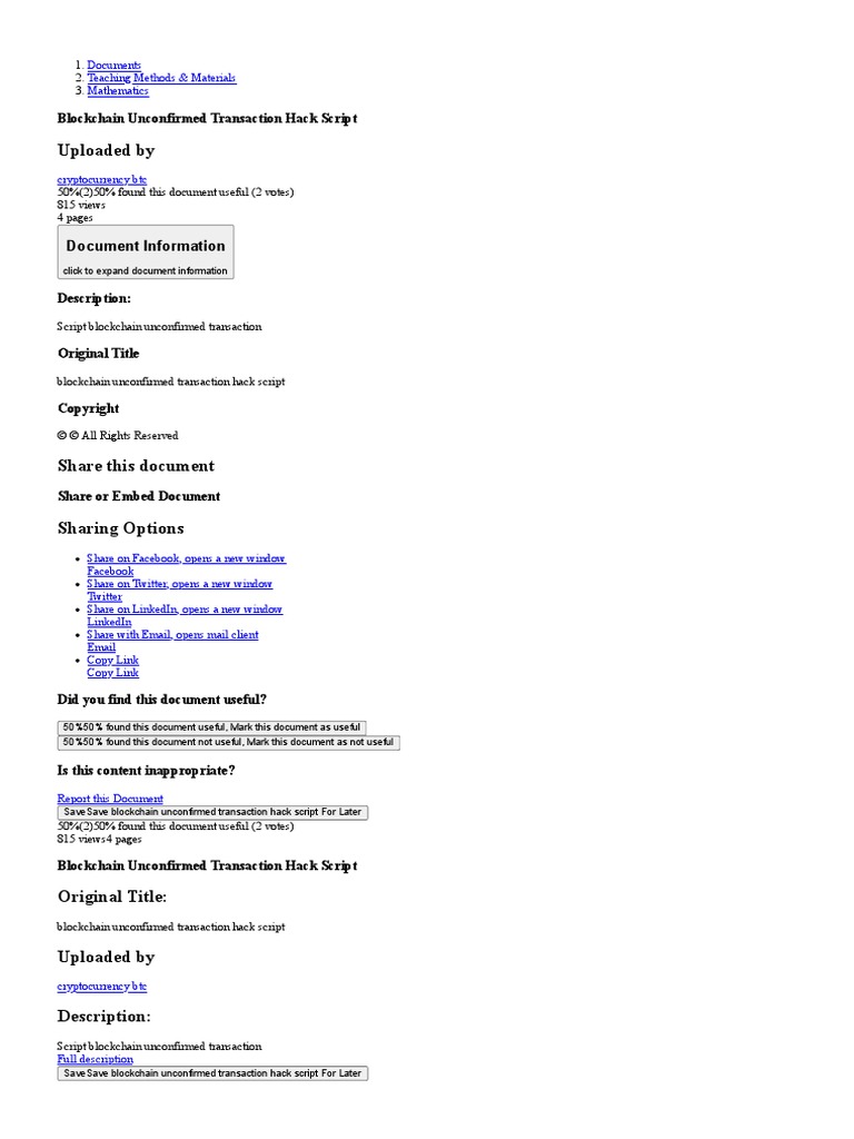 Blockchain Unconfirmed Transaction Hack Script | PDF | Scribd | Facebook