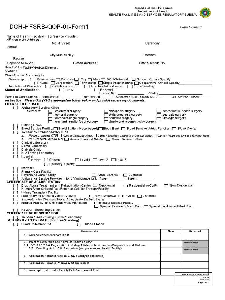 DOH-HFSRB-QOP01Form1 Rev2 6172022 | PDF | Surgery | Affidavit