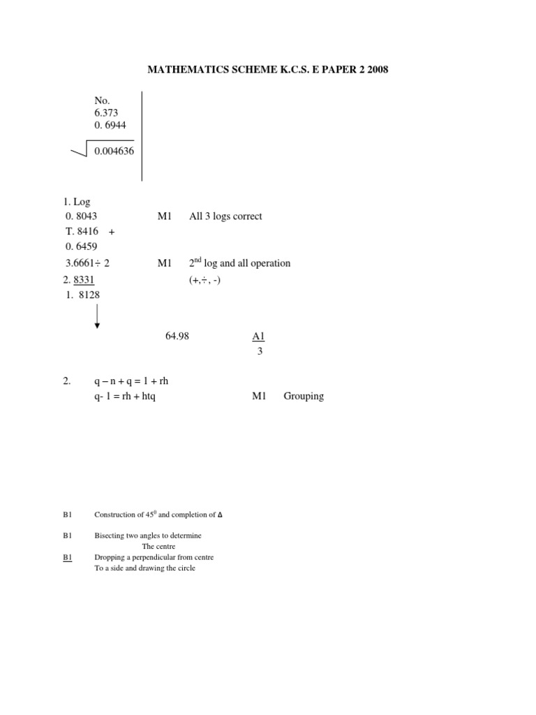 2008 Kcse Mathematics Paper 2 Answers 1 | PDF | Mathematics ...