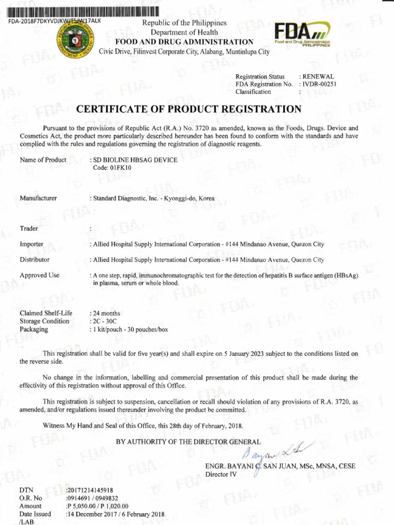 CPR SD Hbsag | PDF | Food And Drug Administration