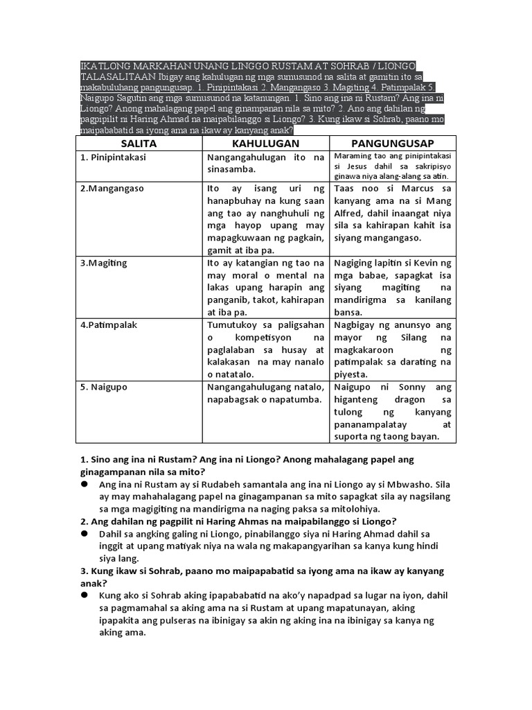 Ikatlong Markahan Unang Linggo Rustam at Sohrab | PDF
