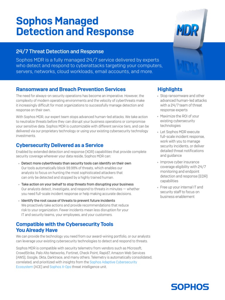 sophos-managed-detection-and-response-ds | PDF | Security | Computer Security