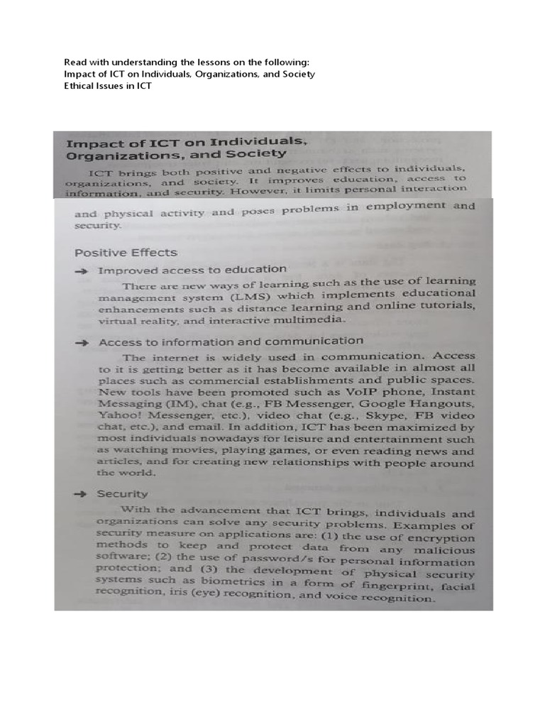 Impact of ICT On Individuals Organizations and Society Ethical Issues ...