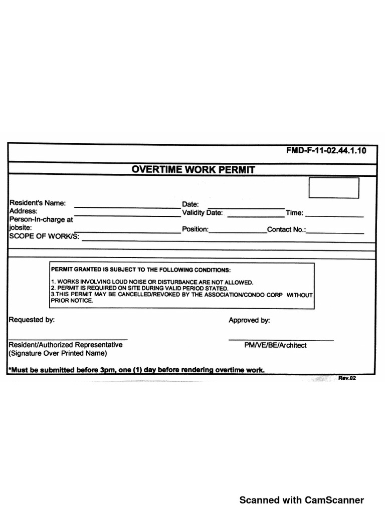 Overtime Work Permit Form | PDF