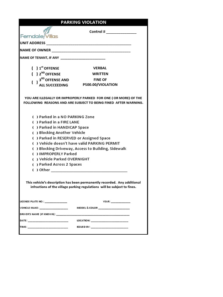 Parking Violation Ticket | PDF