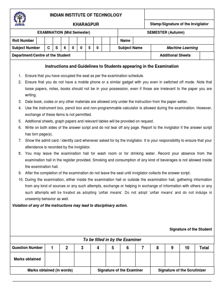 Indian Institute of Technology Kharagpur: Machine Learning | PDF ...
