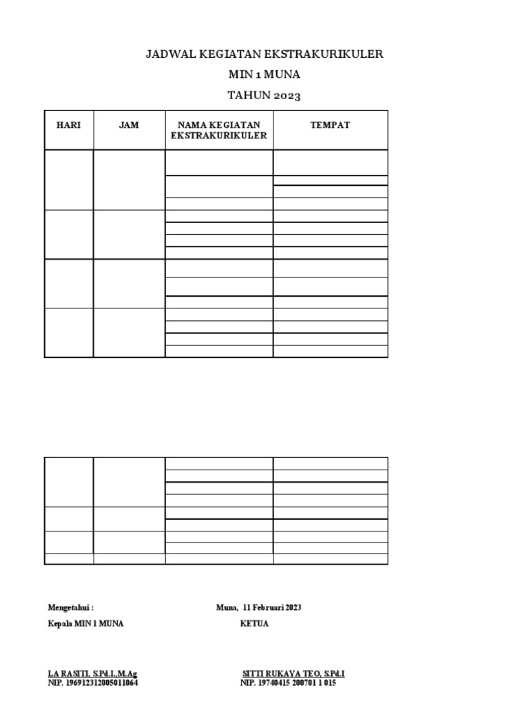 Jadwal Kegiatan Ekstrakurikuler | PDF