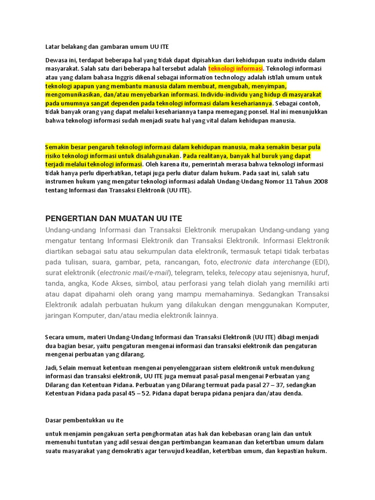 Latar Belakang Dan Gambaran Umum UU ITE | PDF