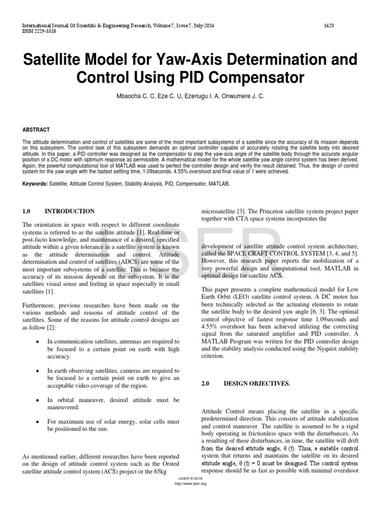 Satellite Model For Yaw Axis Determination and Control Using PID Compensator | PDF | Control ...