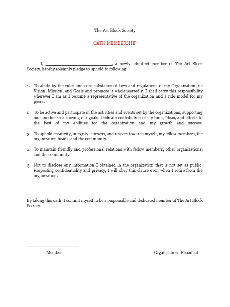 Art Block Society Membership Oath | PDF | Self-Improvement