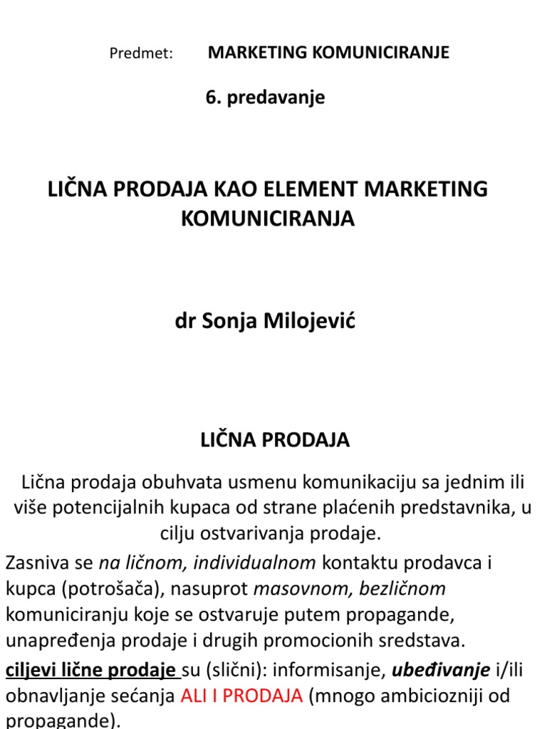 6 Predavanje Licna Prodaja | PDF