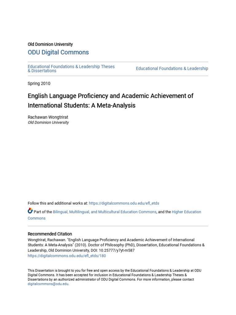 English Language Proficiency and Academic Achievement of Internat | PDF ...