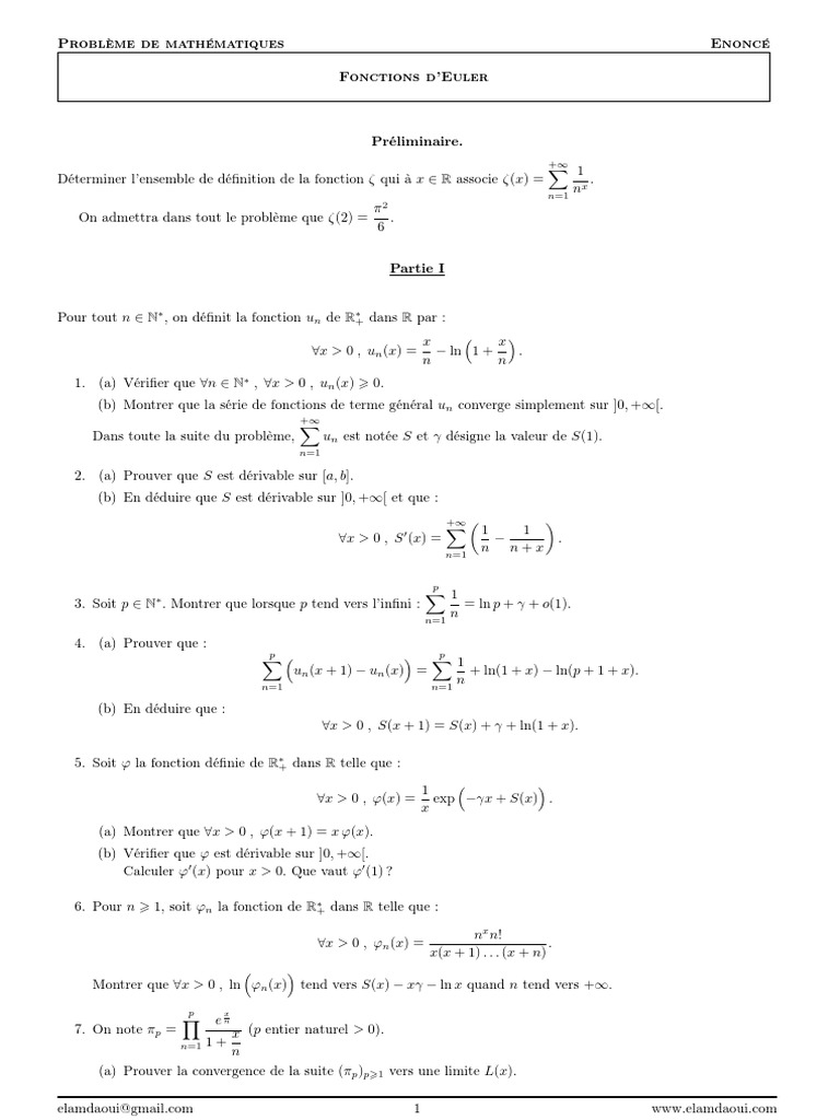 Fonctions D'euler | PDF | Limite (mathématiques) | Fonction (Mathématiques)