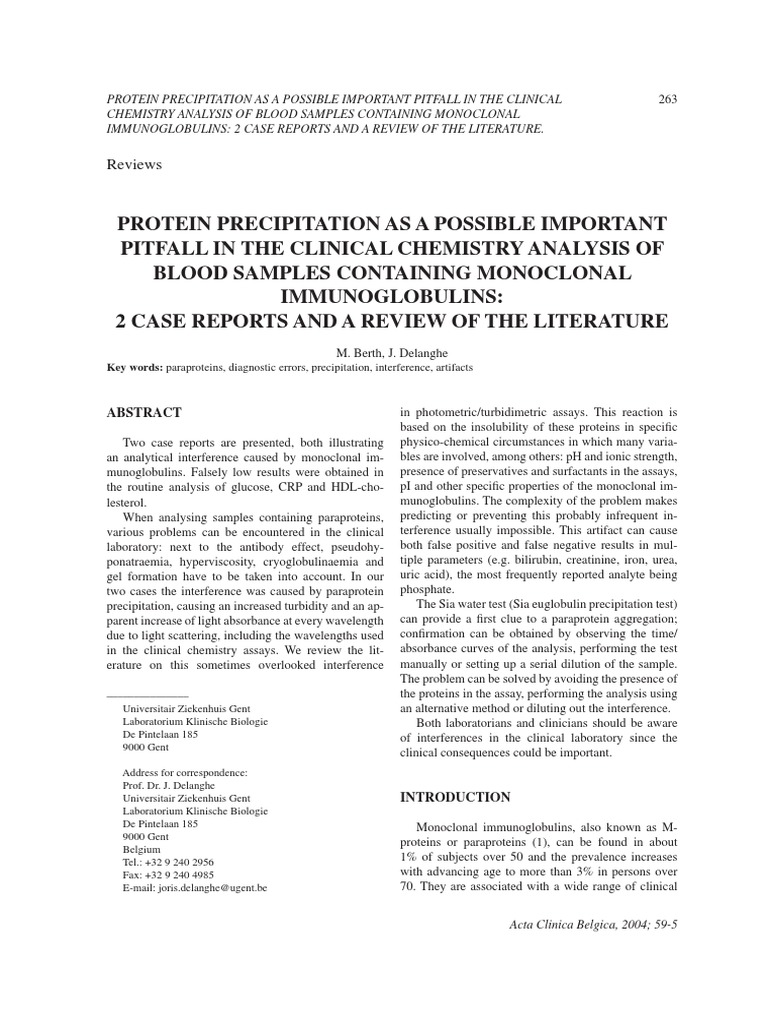 Protein Precipitation As A Possible Important Pitfall in The Clinical ...
