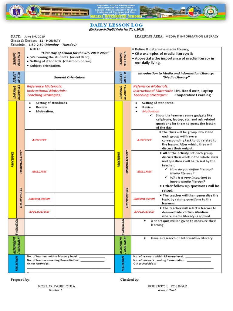 Media & Information Literacy 11 Lesson Plan (2019-2020) | Download Free ...