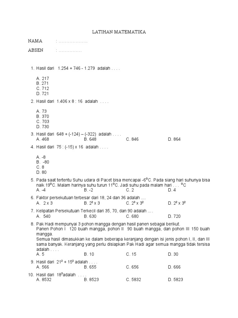 Latihan Try Out Matematika | PDF