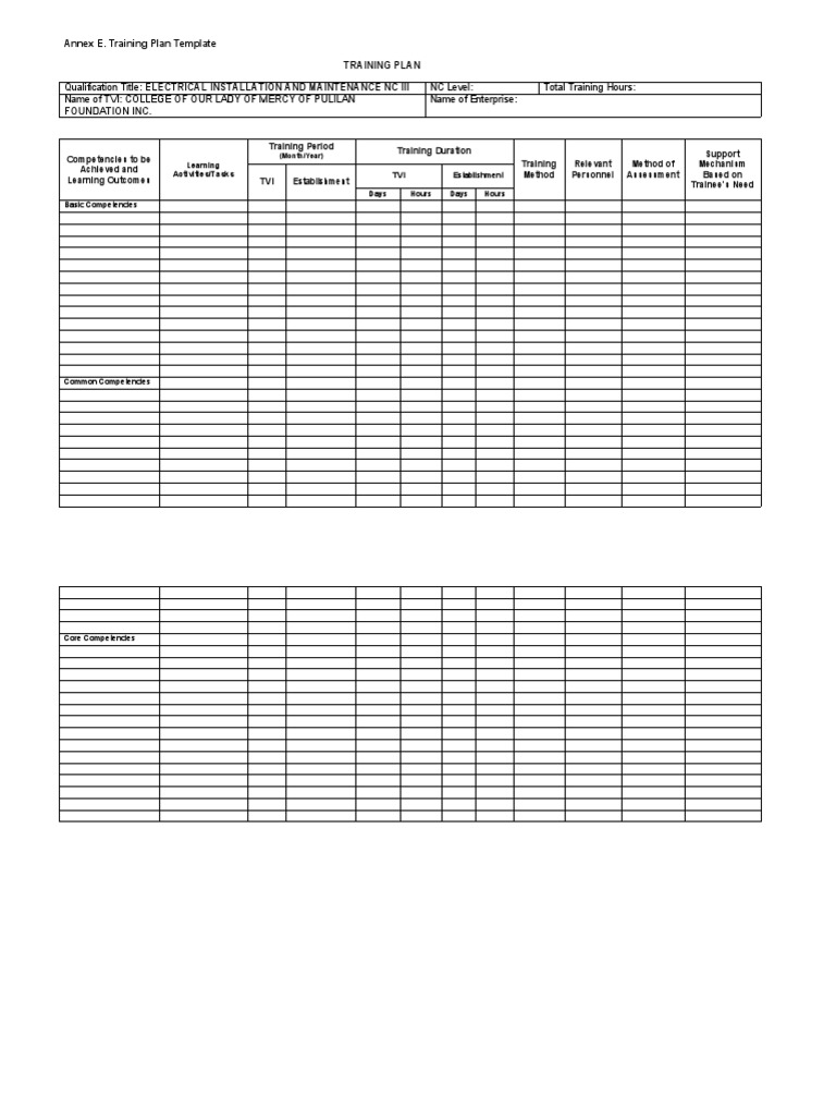 Training Plan Template | PDF