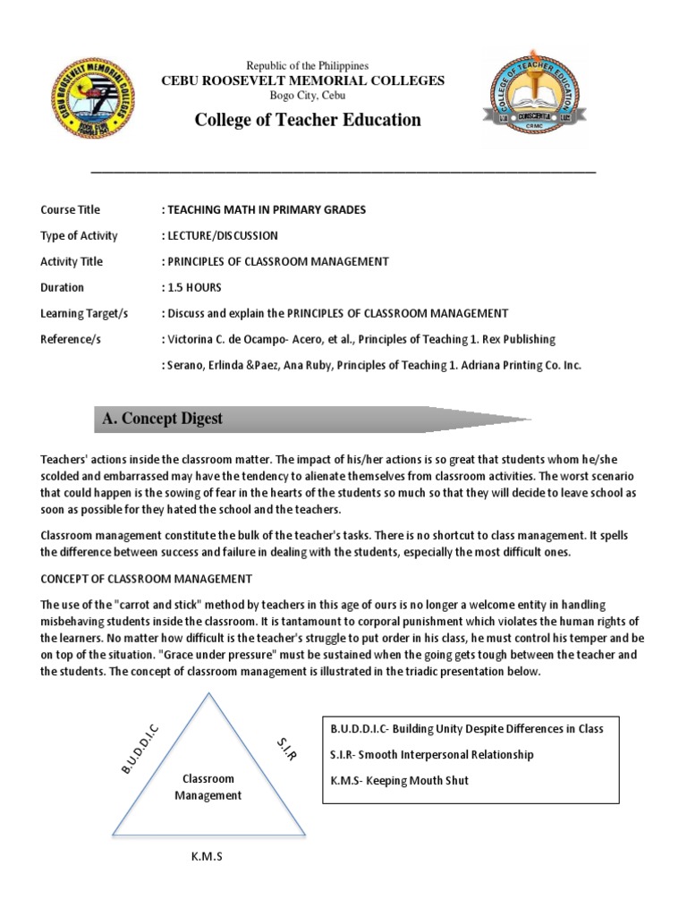 Principles of Effective Classroom Management: Building Rapport ...