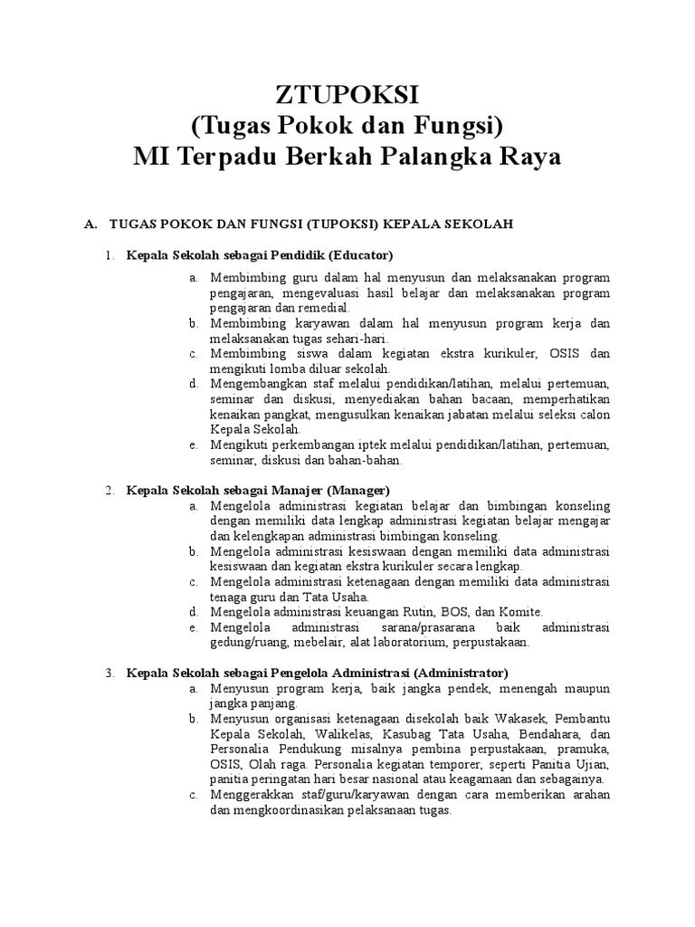 Tupoksi Kepala Dan Wakil Kepala Madrasah | PDF